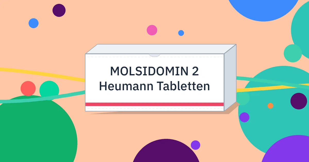 Symbolbild: Packung mit der Aufschrift MOLSIDOMIN 2 Heumann Tabletten (PZN 06883495) – Verfügbarkeit und Bezug in Apotheken in Frankfurt am Main