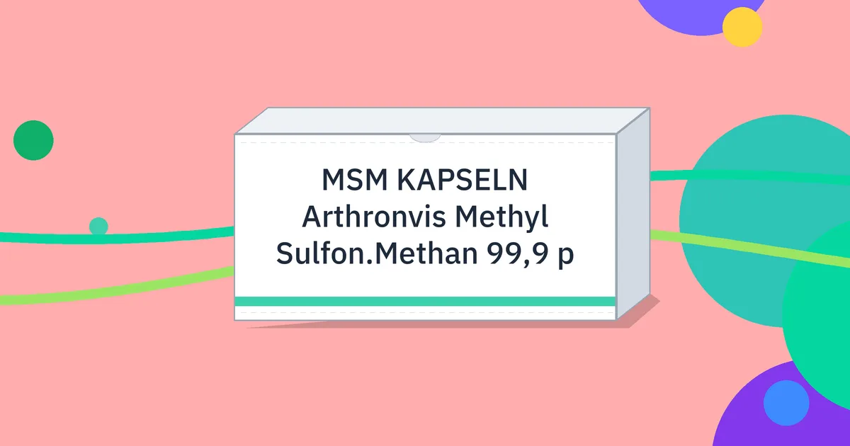 Symbolbild: Packung mit der Aufschrift MSM KAPSELN Arthronvis Methyl Sulfon.Methan 99,9 p (PZN 18686564) – Verfügbarkeit und Bezug in Apotheken in Frankfurt am Main