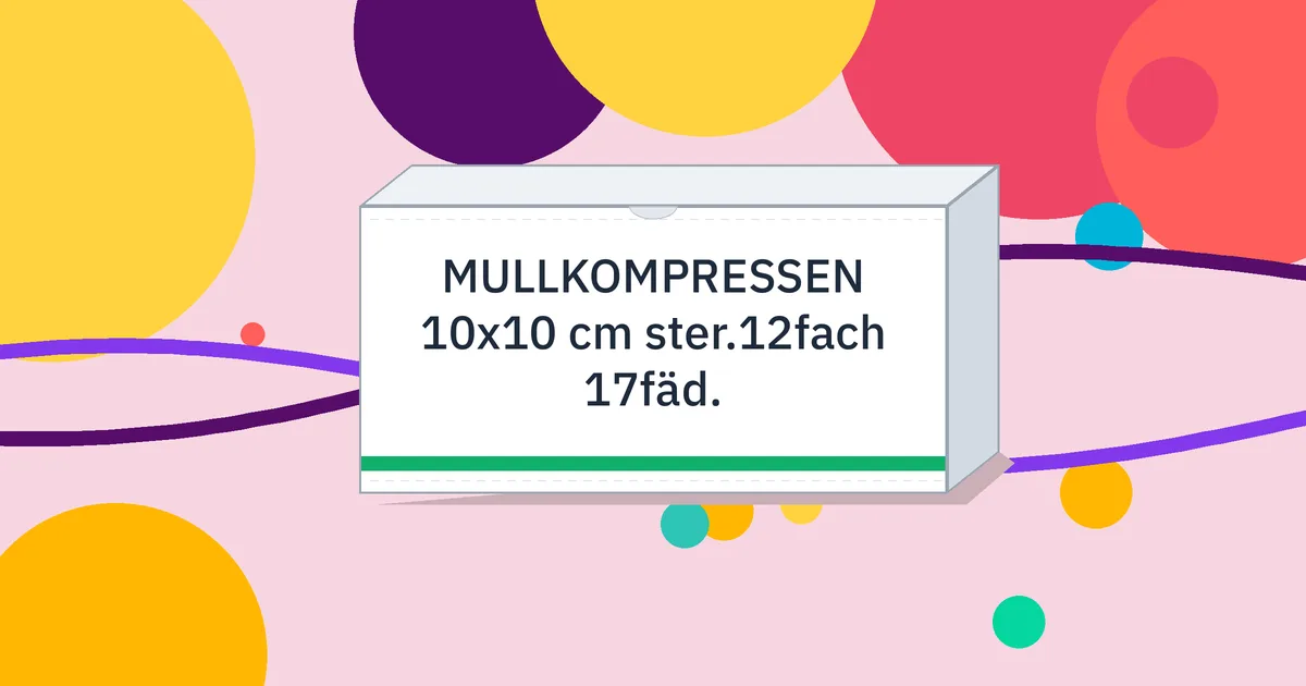 Symbolbild: Packung mit der Aufschrift MULLKOMPRESSEN 10x10 cm ster.12fach 17fäd. (PZN 06930616) – Verfügbarkeit und Bezug in Apotheken in Frankfurt am Main