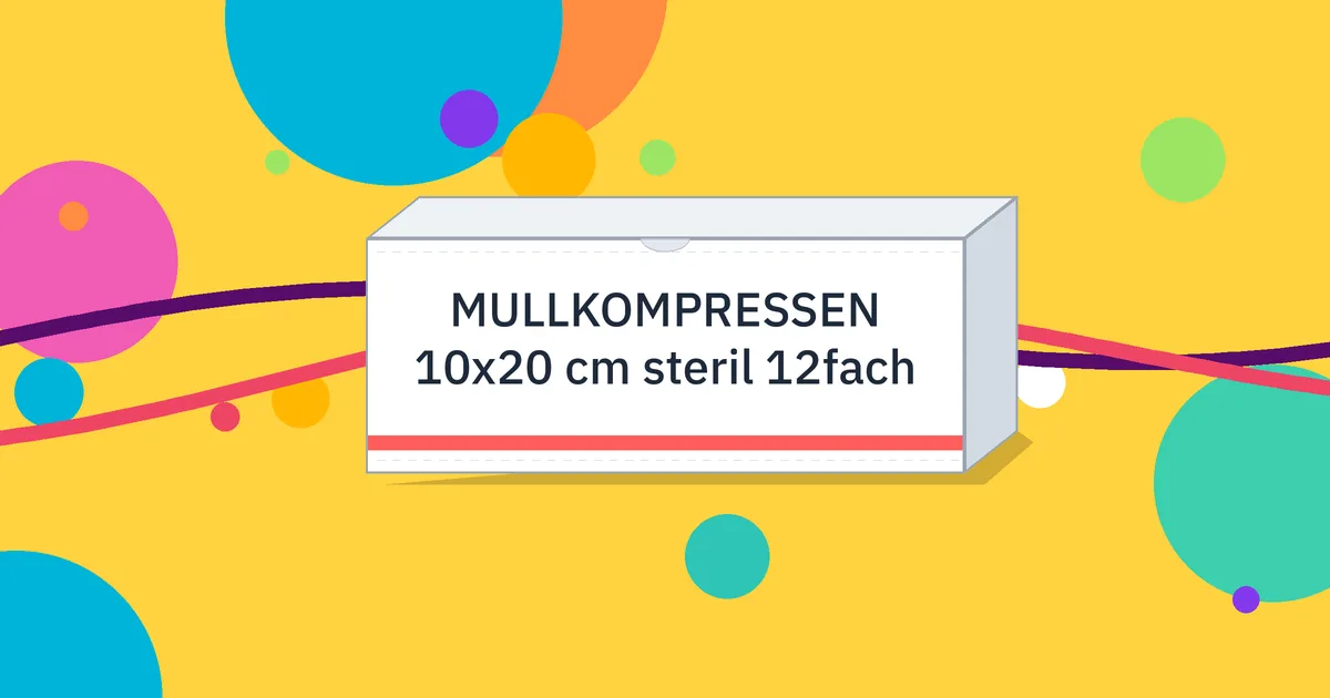 Symbolbild: Packung mit der Aufschrift MULLKOMPRESSEN 10x20 cm steril 12fach (PZN 11046689) – Verfügbarkeit und Bezug in Apotheken in Frankfurt am Main