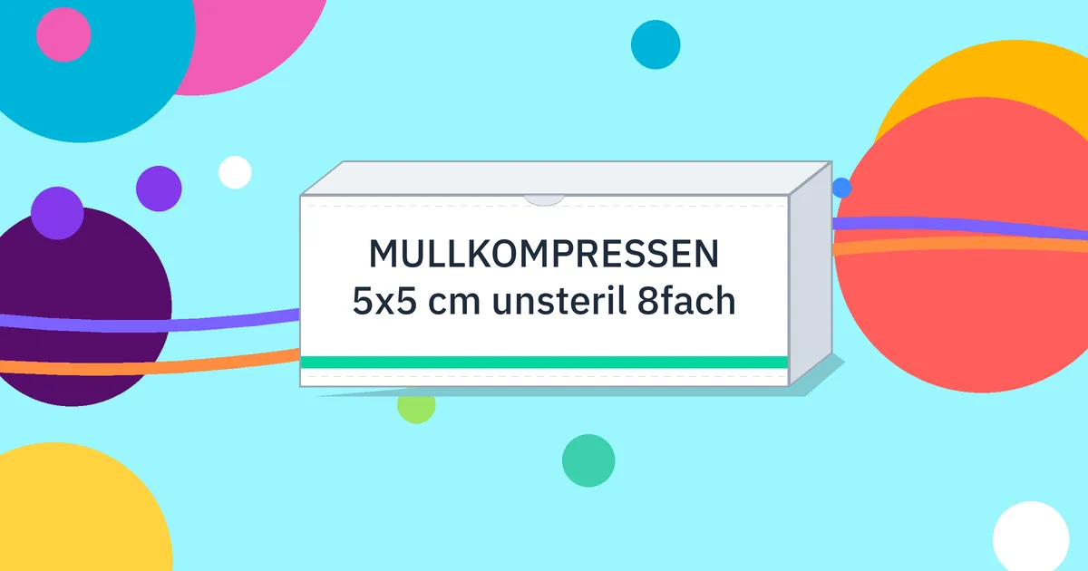 Symbolbild: Packung mit der Aufschrift MULLKOMPRESSEN 5x5 cm unsteril 8fach (PZN 09075867) – Verfügbarkeit und Bezug in Apotheken in Frankfurt am Main