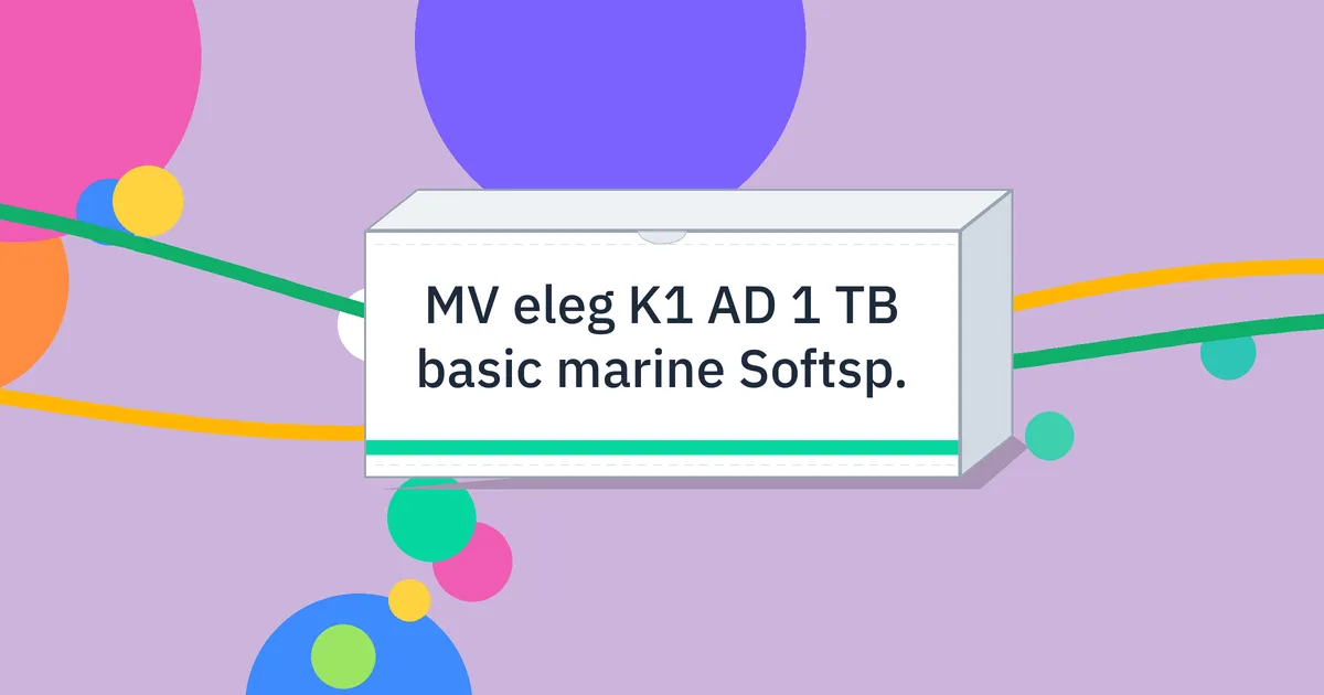 Symbolbild: Packung mit der Aufschrift MV eleg K1 AD 1 TB basic marine Softsp. (PZN 14585263) – Verfügbarkeit und Bezug in Apotheken in Frankfurt am Main