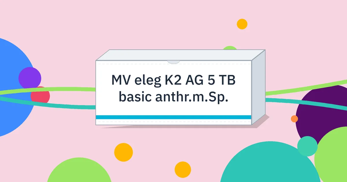 Symbolbild: Packung mit der Aufschrift MV eleg K2 AG 5 TB basic anthr.m.Sp. (PZN 00210588) – Verfügbarkeit und Bezug in Apotheken in Frankfurt am Main