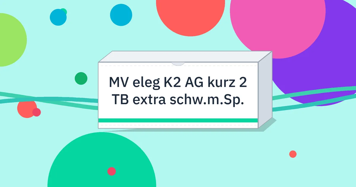 Symbolbild: Packung mit der Aufschrift MV eleg K2 AG kurz 2 TB extra schw.m.Sp. (PZN 09879442) – Verfügbarkeit und Bezug in Apotheken in Frankfurt am Main