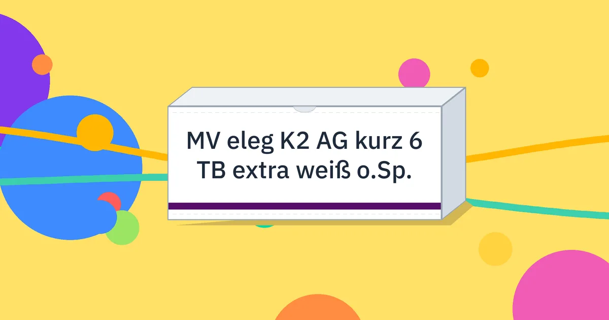 Symbolbild: Packung mit der Aufschrift MV eleg K2 AG kurz 6 TB extra weiß o.Sp. (PZN 09879726) – Verfügbarkeit und Bezug in Apotheken in Frankfurt am Main