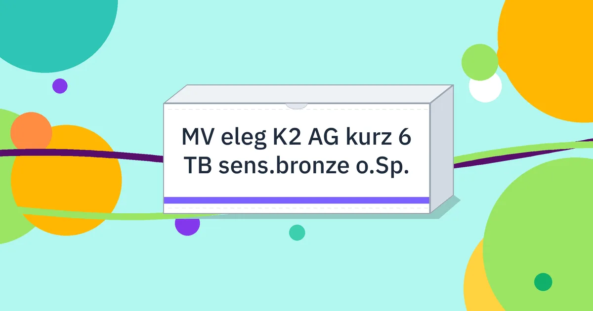 Symbolbild: Packung mit der Aufschrift MV eleg K2 AG kurz 6 TB sens.bronze o.Sp. (PZN 14716506) – Verfügbarkeit und Bezug in Apotheken in Frankfurt am Main