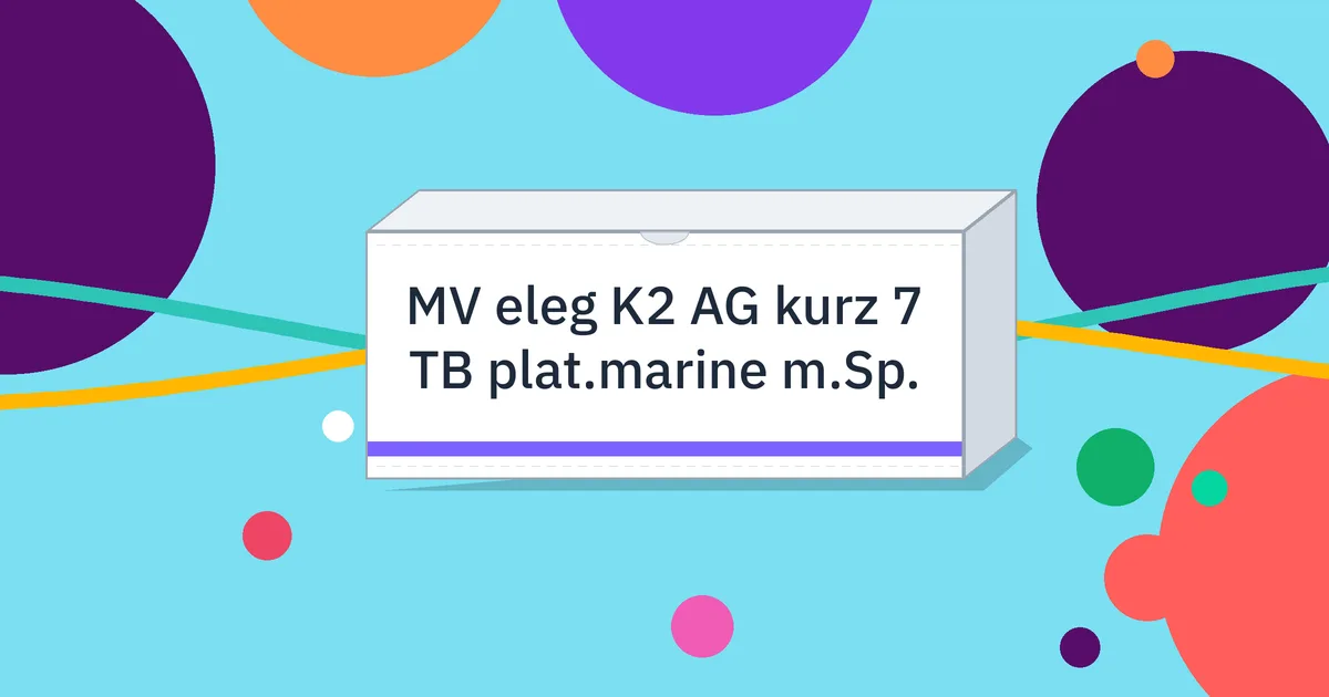 Symbolbild: Packung mit der Aufschrift MV eleg K2 AG kurz 7 TB plat.marine m.Sp. (PZN 14605008) – Verfügbarkeit und Bezug in Apotheken in Frankfurt am Main