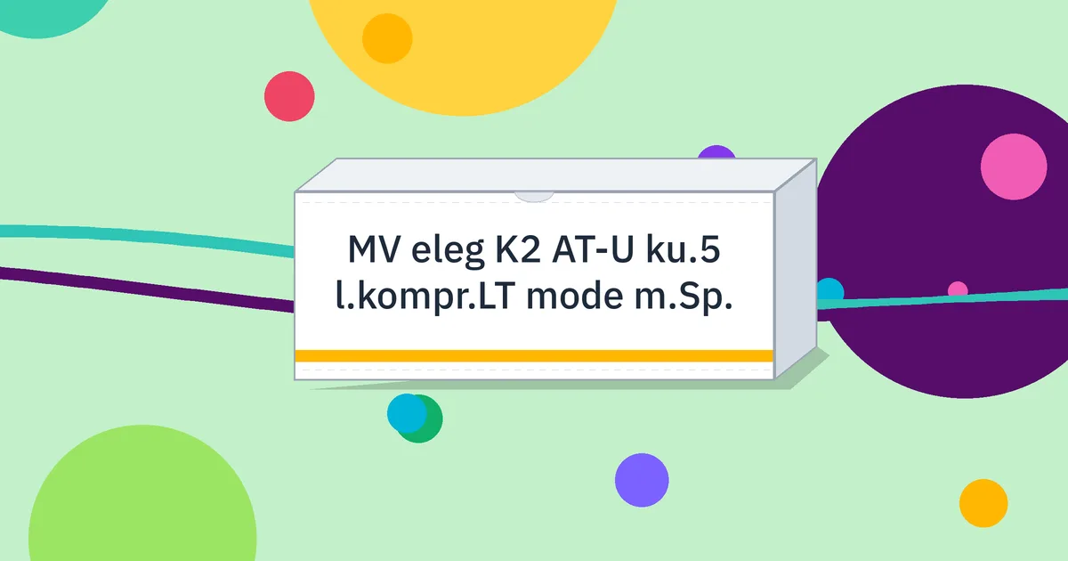 Symbolbild: Packung mit der Aufschrift MV eleg K2 AT-U ku.5 l.kompr.LT mode m.Sp. (PZN 06192058) – Verfügbarkeit und Bezug in Apotheken in Frankfurt am Main