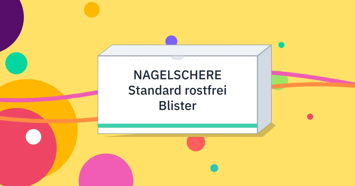 Symbolbild: Packung mit der Aufschrift NAGELSCHERE Standard rostfrei Blister (PZN 10348750) – Verfügbarkeit und Bezug in Apotheken in Frankfurt am Main