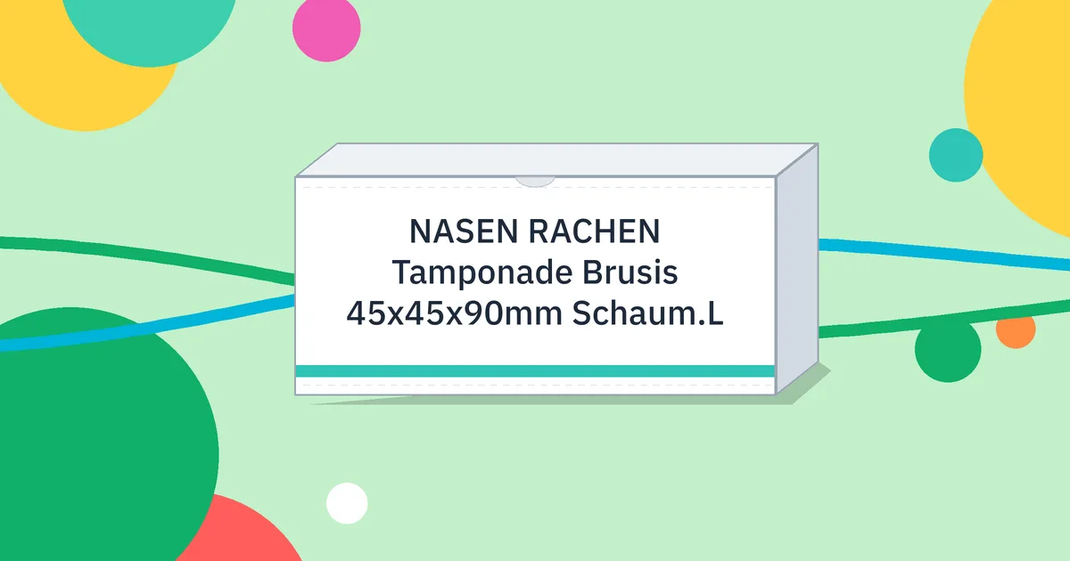 Symbolbild: Packung mit der Aufschrift NASEN RACHEN Tamponade Brusis 45x45x90mm Schaum.L (PZN 16145433) – Verfügbarkeit und Bezug in Apotheken in Frankfurt am Main