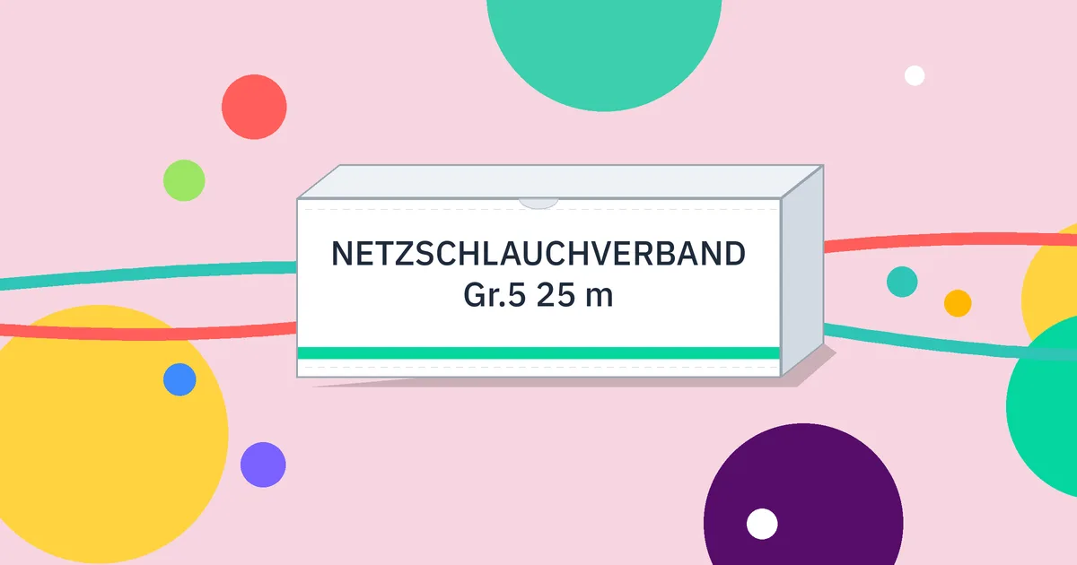 Symbolbild: Packung mit der Aufschrift NETZSCHLAUCHVERBAND Gr.5 25 m (PZN 01960742) – Verfügbarkeit und Bezug in Apotheken in Frankfurt am Main