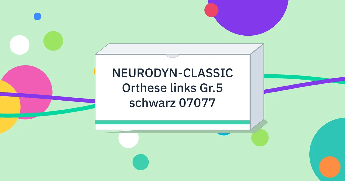 Symbolbild: Packung mit der Aufschrift NEURODYN-CLASSIC Orthese links Gr.5 schwarz 07077 (PZN 05017270) – Verfügbarkeit und Bezug in Apotheken in Frankfurt am Main