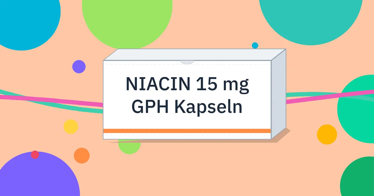 Symbolbild: Packung mit der Aufschrift NIACIN 15 mg GPH Kapseln (PZN 00129426) – Verfügbarkeit und Bezug in Apotheken in Frankfurt am Main