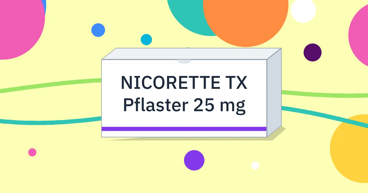 Symbolbild: Packung mit der Aufschrift NICORETTE TX Pflaster 25 mg (PZN 18777479) – Verfügbarkeit und Bezug in Apotheken in Frankfurt am Main