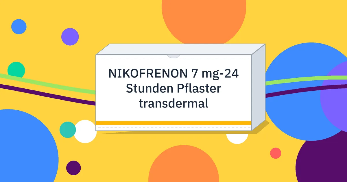 Symbolbild: Packung mit der Aufschrift NIKOFRENON 7 mg-24 Stunden Pflaster transdermal (PZN 15993202) – Verfügbarkeit und Bezug in Apotheken in Frankfurt am Main