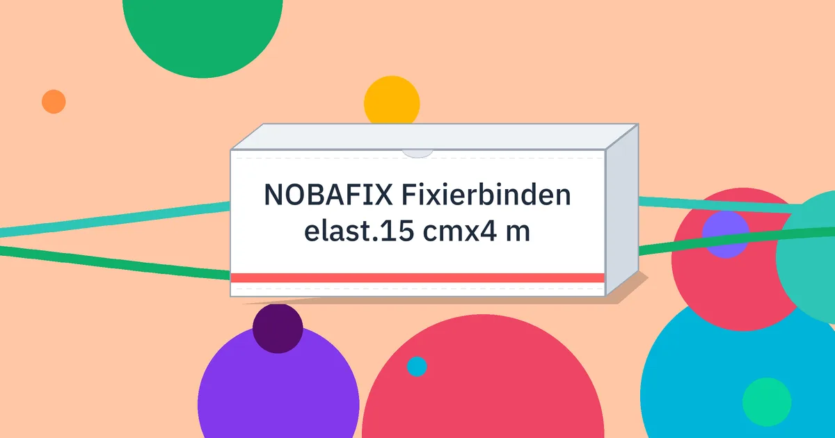 Symbolbild: Packung mit der Aufschrift NOBAFIX Fixierbinden elast.15 cmx4 m (PZN 07094843) – Verfügbarkeit und Bezug in Apotheken in Frankfurt am Main