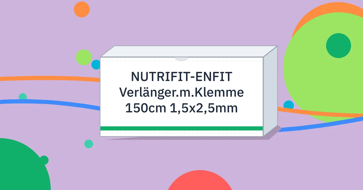 Symbolbild: Packung mit der Aufschrift NUTRIFIT-ENFIT Verlänger.m.Klemme 150cm 1,5x2,5mm (PZN 14174471) – Verfügbarkeit und Bezug in Apotheken in Frankfurt am Main