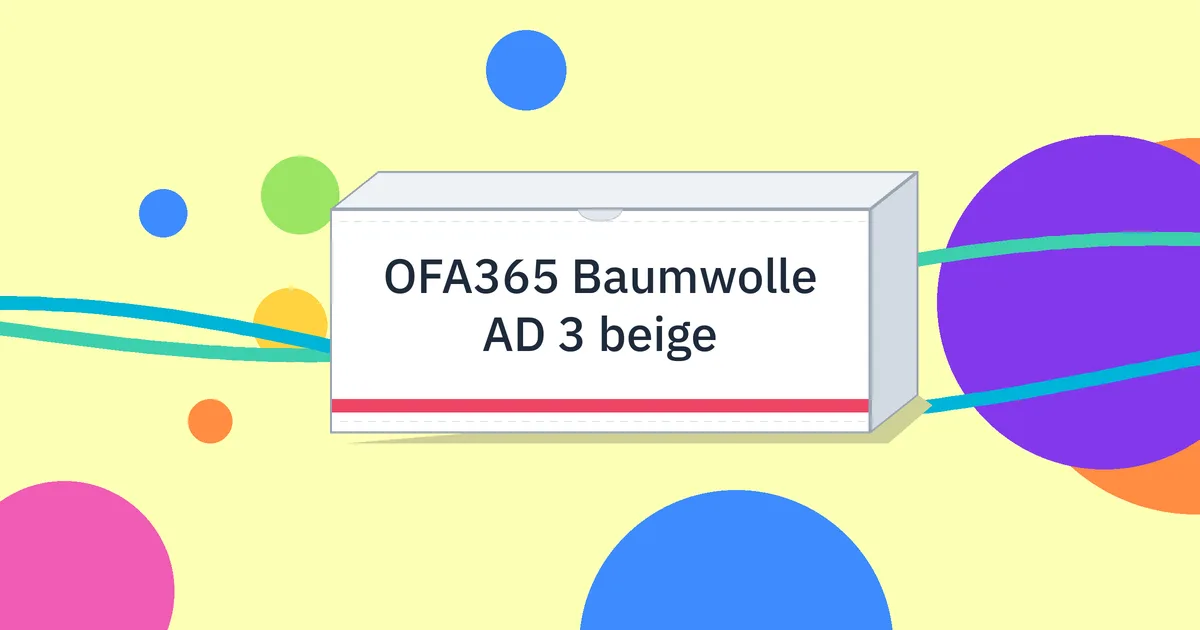 Symbolbild: Packung mit der Aufschrift OFA365 Baumwolle AD 3 beige (PZN 16723752) – Verfügbarkeit und Bezug in Apotheken in Frankfurt am Main