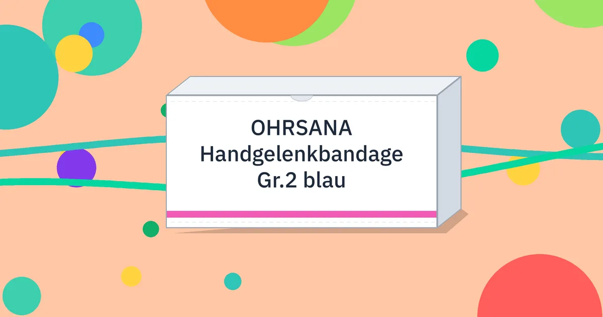 Symbolbild: Packung mit der Aufschrift OHRSANA Handgelenkbandage Gr.2 blau (PZN 03797418) – Verfügbarkeit und Bezug in Apotheken in Frankfurt am Main