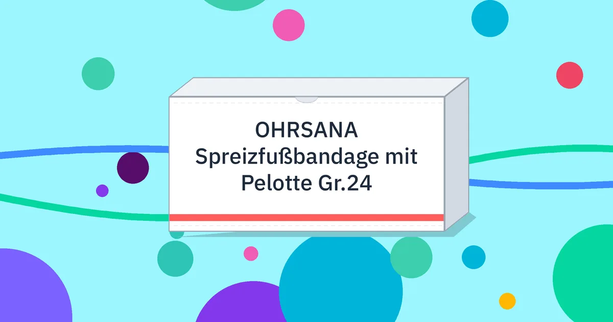 Symbolbild: Packung mit der Aufschrift OHRSANA Spreizfußbandage mit Pelotte Gr.24 (PZN 02670265) – Verfügbarkeit und Bezug in Apotheken in Frankfurt am Main