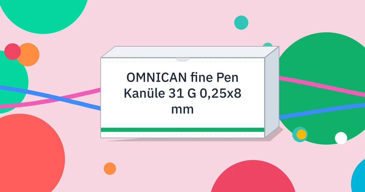Symbolbild: Packung mit der Aufschrift OMNICAN fine Pen Kanüle 31 G 0,25x8 mm (PZN 20583831) – Verfügbarkeit und Bezug in Apotheken in Frankfurt am Main