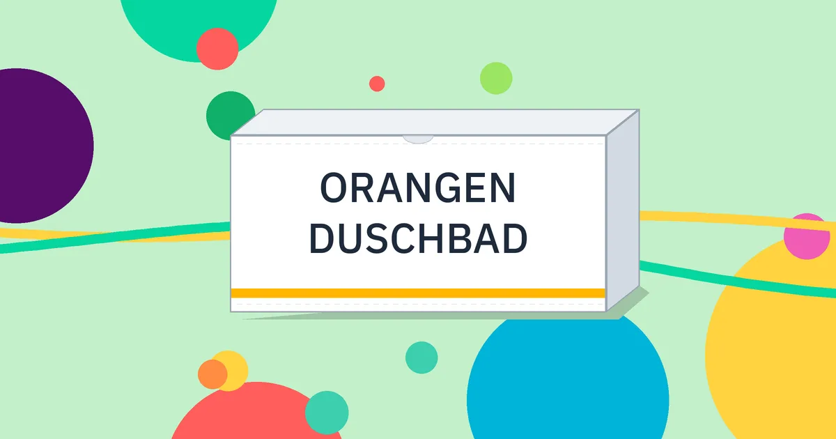 Symbolbild: Packung mit der Aufschrift ORANGEN DUSCHBAD (PZN 02047193) – Verfügbarkeit und Bezug in Apotheken in Frankfurt am Main