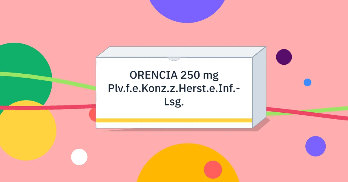 Symbolbild: Packung mit der Aufschrift ORENCIA 250 mg Plv.f.e.Konz.z.Herst.e.Inf.-Lsg. (PZN 11684326) – Verfügbarkeit und Bezug in Apotheken in Frankfurt am Main