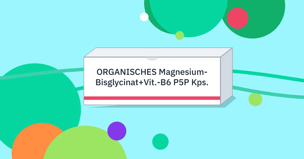 Symbolbild: Packung mit der Aufschrift ORGANISCHES Magnesium-Bisglycinat+Vit.-B6 P5P Kps. (PZN 20127501) – Verfügbarkeit und Bezug in Apotheken in Frankfurt am Main