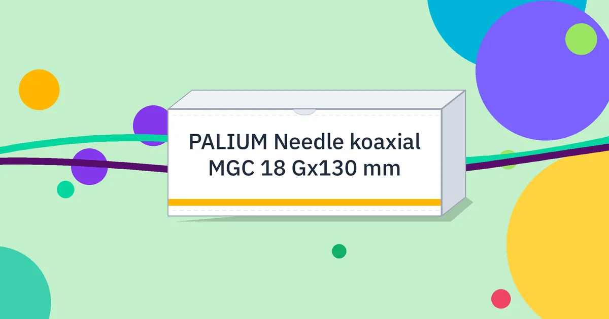 Symbolbild: Packung mit der Aufschrift PALIUM Needle koaxial MGC 18 Gx130 mm (PZN 19734472) – Verfügbarkeit und Bezug in Apotheken in Frankfurt am Main