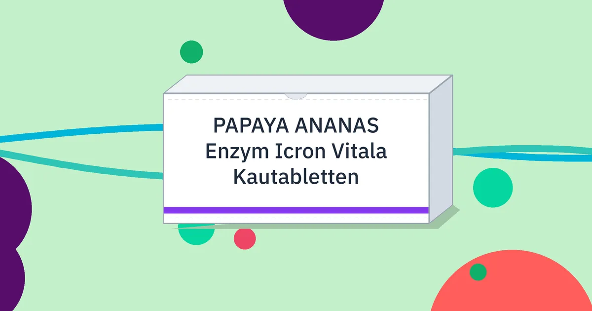 Symbolbild: Packung mit der Aufschrift PAPAYA ANANAS Enzym Icron Vitala Kautabletten (PZN 00231946) – Verfügbarkeit und Bezug in Apotheken in Frankfurt am Main