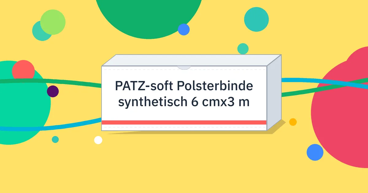 Symbolbild: Packung mit der Aufschrift PATZ-soft Polsterbinde synthetisch 6 cmx3 m (PZN 07638059) – Verfügbarkeit und Bezug in Apotheken in Frankfurt am Main