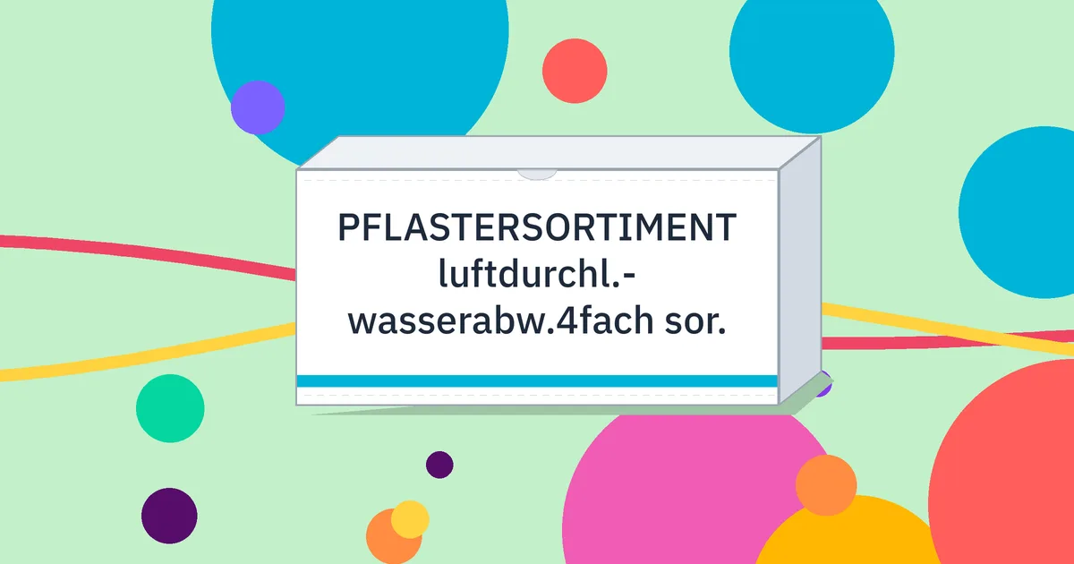 Symbolbild: Packung mit der Aufschrift PFLASTERSORTIMENT luftdurchl.-wasserabw.4fach sor. (PZN 01059716) – Verfügbarkeit und Bezug in Apotheken in Frankfurt am Main
