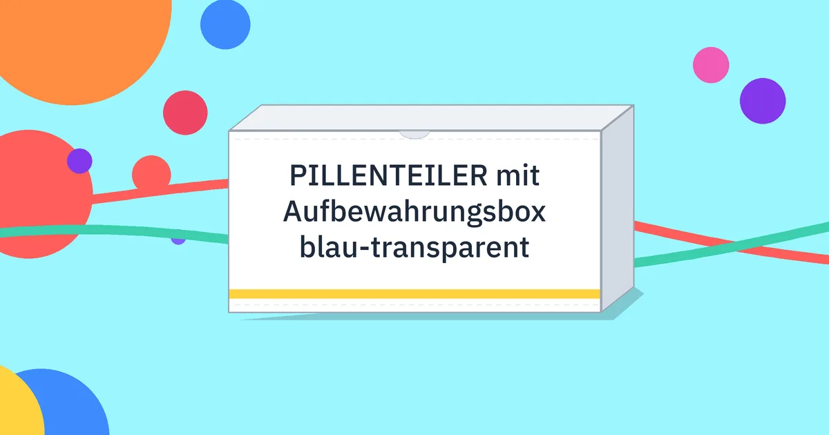 Symbolbild: Packung mit der Aufschrift PILLENTEILER mit Aufbewahrungsbox blau-transparent (PZN 12375892) – Verfügbarkeit und Bezug in Apotheken in Frankfurt am Main