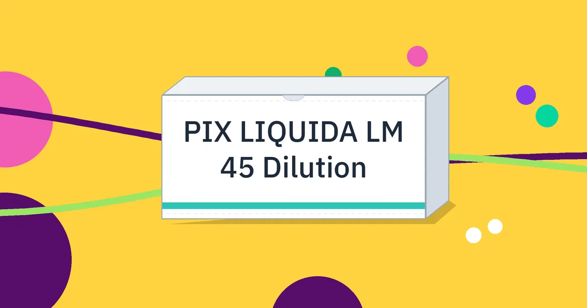 Symbolbild: Packung mit der Aufschrift PIX LIQUIDA LM 45 Dilution (PZN 13646488) – Verfügbarkeit und Bezug in Apotheken in Frankfurt am Main