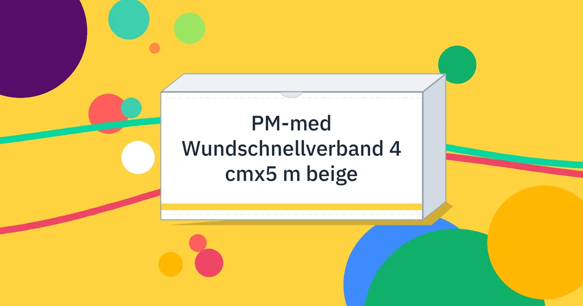 Symbolbild: Packung mit der Aufschrift PM-med Wundschnellverband 4 cmx5 m beige (PZN 18844537) – Verfügbarkeit und Bezug in Apotheken in Frankfurt am Main