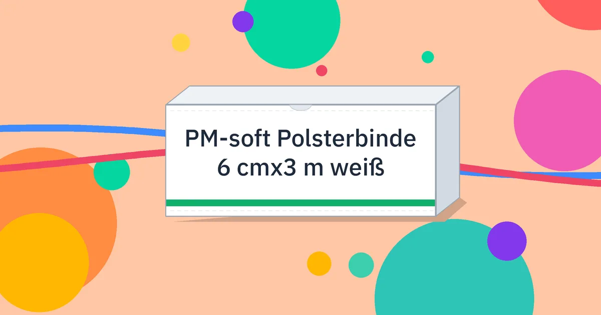 Symbolbild: Packung mit der Aufschrift PM-soft Polsterbinde 6 cmx3 m weiß (PZN 18844750) – Verfügbarkeit und Bezug in Apotheken in Frankfurt am Main