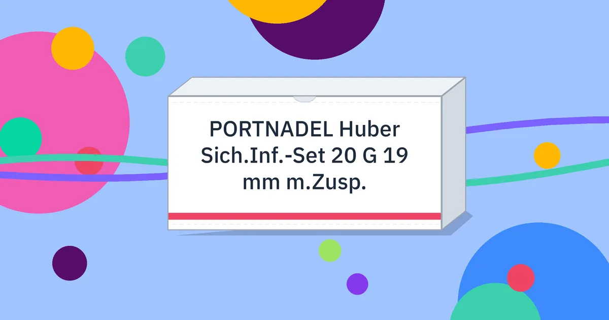 Symbolbild: Packung mit der Aufschrift PORTNADEL Huber Sich.Inf.-Set 20 G 19 mm m.Zusp. (PZN 16037301) – Verfügbarkeit und Bezug in Apotheken in Frankfurt am Main