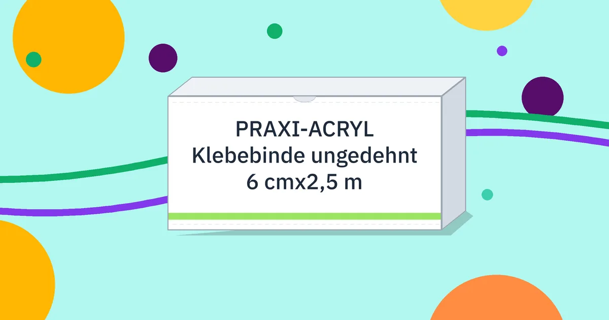 Symbolbild: Packung mit der Aufschrift PRAXI-ACRYL Klebebinde ungedehnt 6 cmx2,5 m (PZN 12825355) – Verfügbarkeit und Bezug in Apotheken in Frankfurt am Main