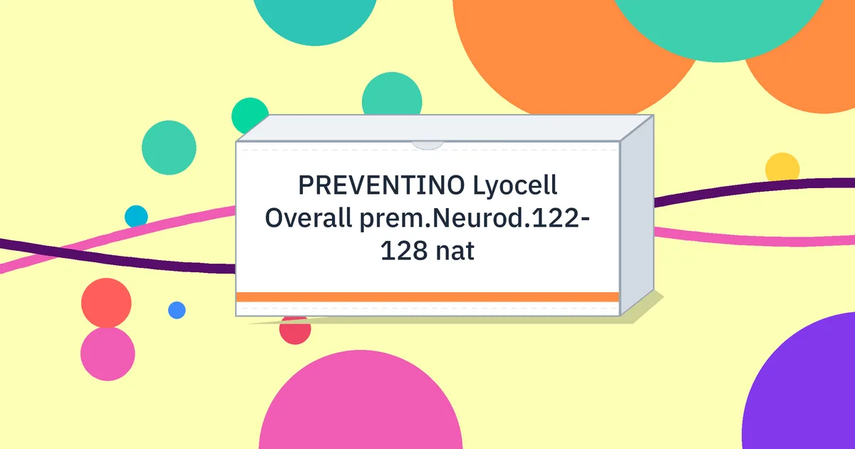 Symbolbild: Packung mit der Aufschrift PREVENTINO Lyocell Overall prem.Neurod.122-128 nat (PZN 16895772) – Verfügbarkeit und Bezug in Apotheken in Frankfurt am Main
