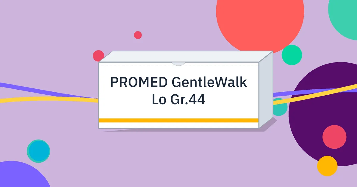 Symbolbild: Packung mit der Aufschrift PROMED GentleWalk Lo Gr.44 (PZN 07290159) – Verfügbarkeit und Bezug in Apotheken in Frankfurt am Main