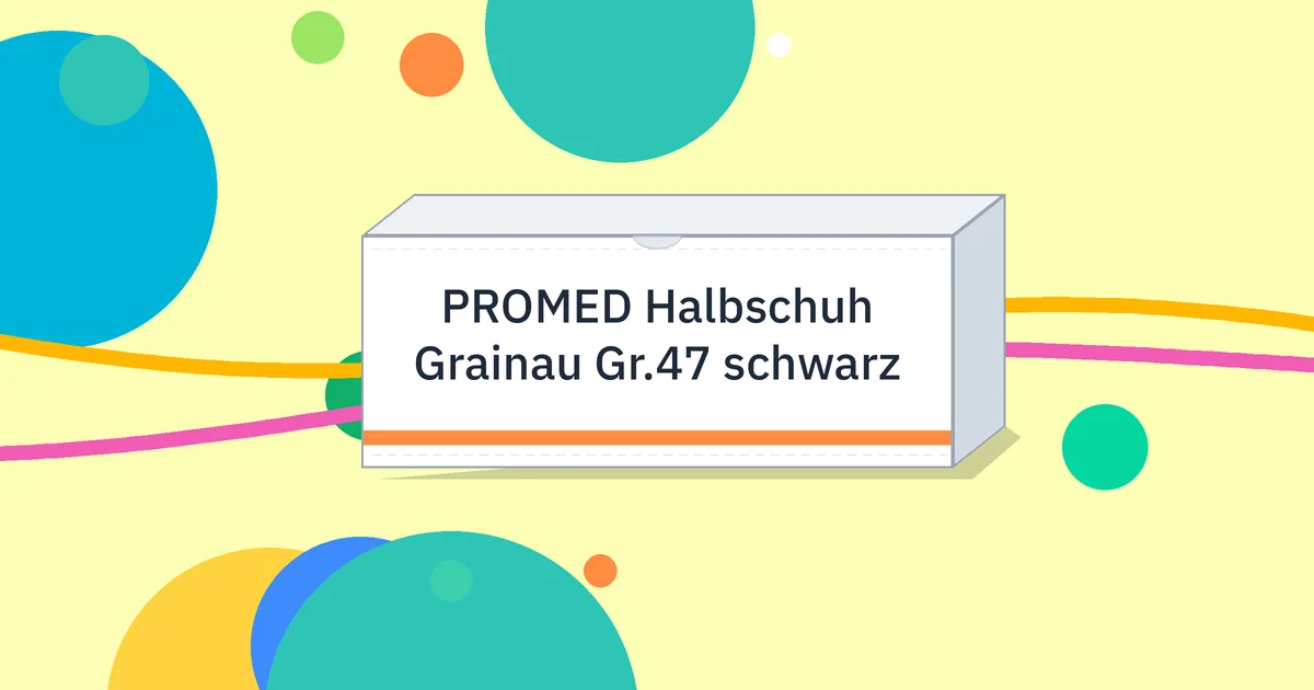 Symbolbild: Packung mit der Aufschrift PROMED Halbschuh Grainau Gr.47 schwarz (PZN 14349373) – Verfügbarkeit und Bezug in Apotheken in Frankfurt am Main