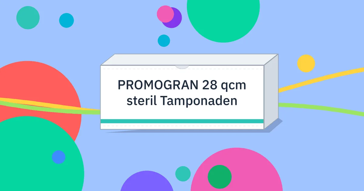 Symbolbild: Packung mit der Aufschrift PROMOGRAN 28 qcm steril Tamponaden (PZN 09395862) – Verfügbarkeit und Bezug in Apotheken in Frankfurt am Main