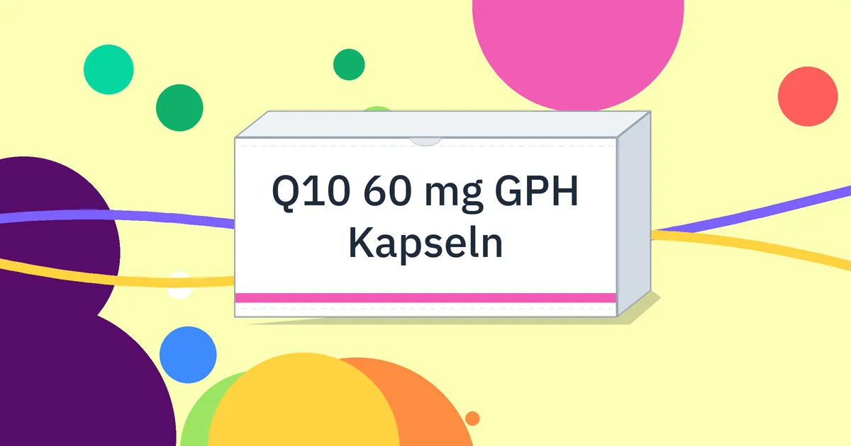 Symbolbild: Packung mit der Aufschrift Q10 60 mg GPH Kapseln (PZN 09722083) – Verfügbarkeit und Bezug in Apotheken in Frankfurt am Main