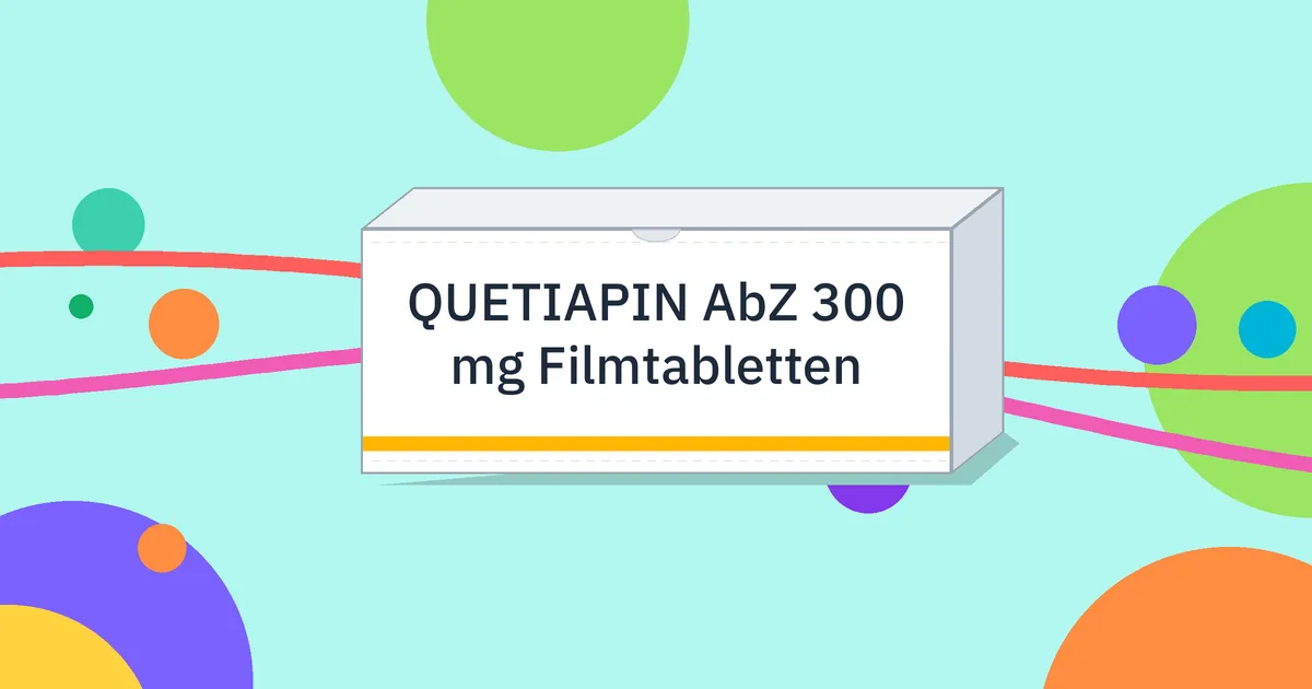 Symbolbild: Packung mit der Aufschrift QUETIAPIN AbZ 300 mg Filmtabletten (PZN 09246317) – Verfügbarkeit und Bezug in Apotheken in Frankfurt am Main