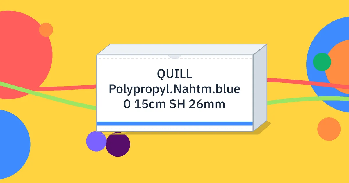 Symbolbild: Packung mit der Aufschrift QUILL Polypropyl.Nahtm.blue 0 15cm SH 26mm (PZN 17990863) – Verfügbarkeit und Bezug in Apotheken in Frankfurt am Main