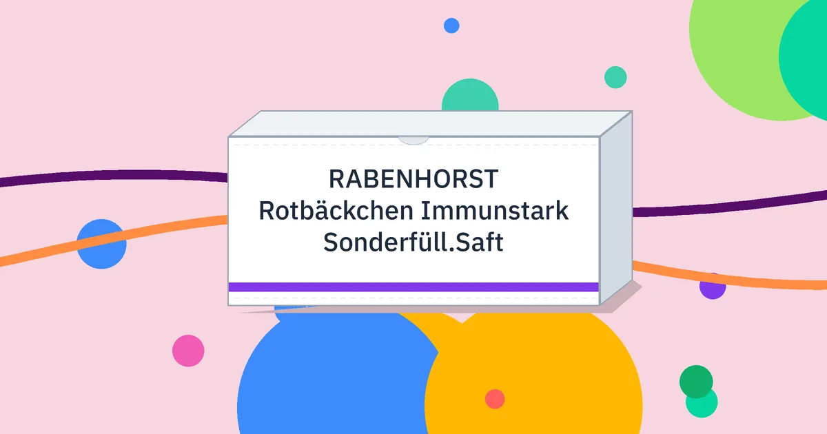 Symbolbild: Packung mit der Aufschrift RABENHORST Rotbäckchen Immunstark Sonderfüll.Saft (PZN 14407886) – Verfügbarkeit und Bezug in Apotheken in Frankfurt am Main