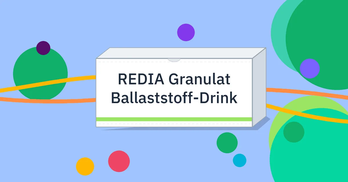 Symbolbild: Packung mit der Aufschrift REDIA Granulat Ballaststoff-Drink (PZN 17574509) – Verfügbarkeit und Bezug in Apotheken in Frankfurt am Main