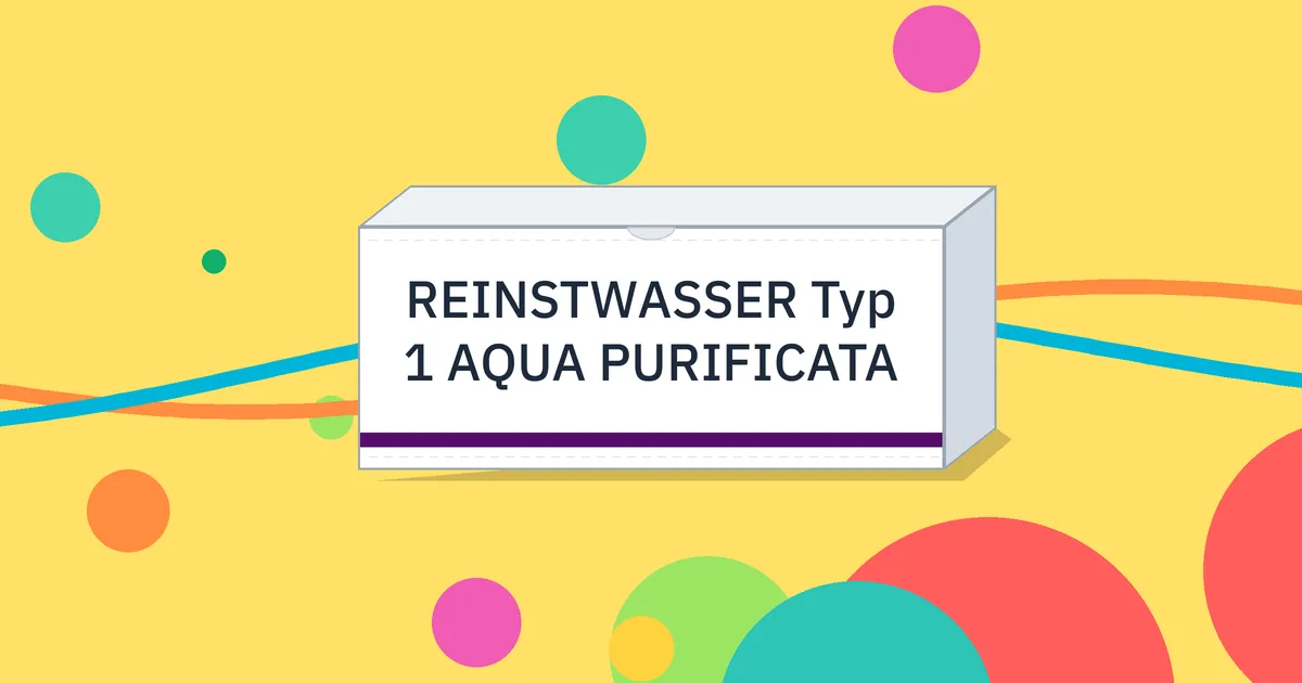 Symbolbild: Packung mit der Aufschrift REINSTWASSER Typ 1 AQUA PURIFICATA (PZN 18490424) – Verfügbarkeit und Bezug in Apotheken in Frankfurt am Main