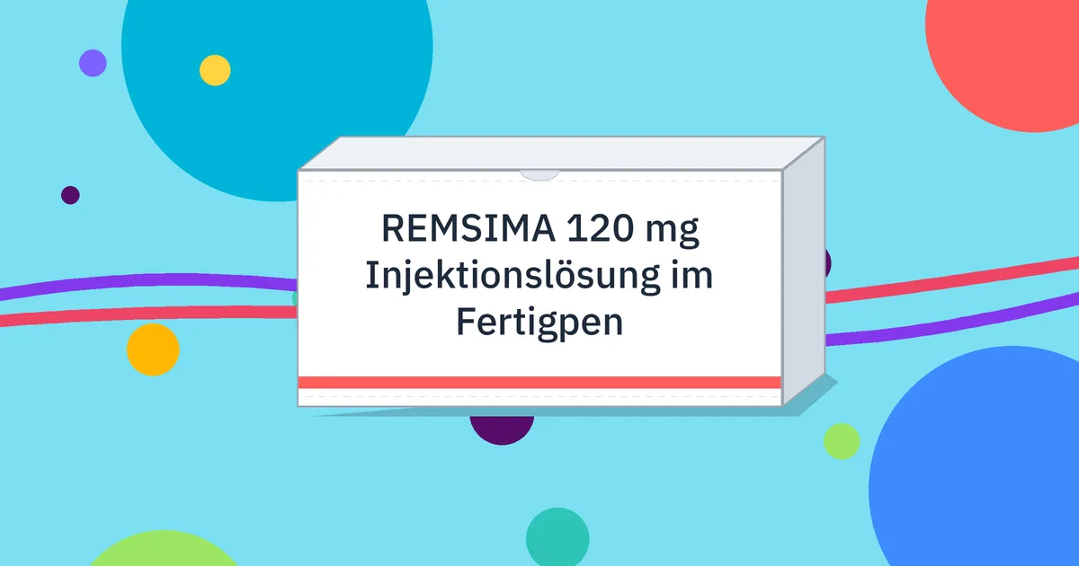 Symbolbild: Packung mit der Aufschrift REMSIMA 120 mg Injektionslösung im Fertigpen (PZN 18454799) – Verfügbarkeit und Bezug in Apotheken in Frankfurt am Main