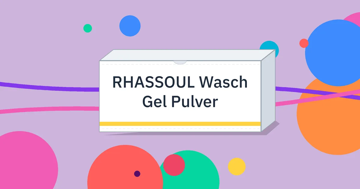 Symbolbild: Packung mit der Aufschrift RHASSOUL Wasch Gel Pulver (PZN 02427151) – Verfügbarkeit und Bezug in Apotheken in Frankfurt am Main